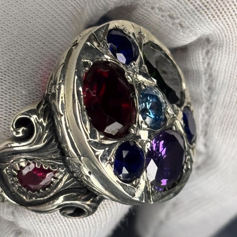 Turkish Handmade Multi Gemstone Men's Ring, 925 Sterling Silver Ornate ...