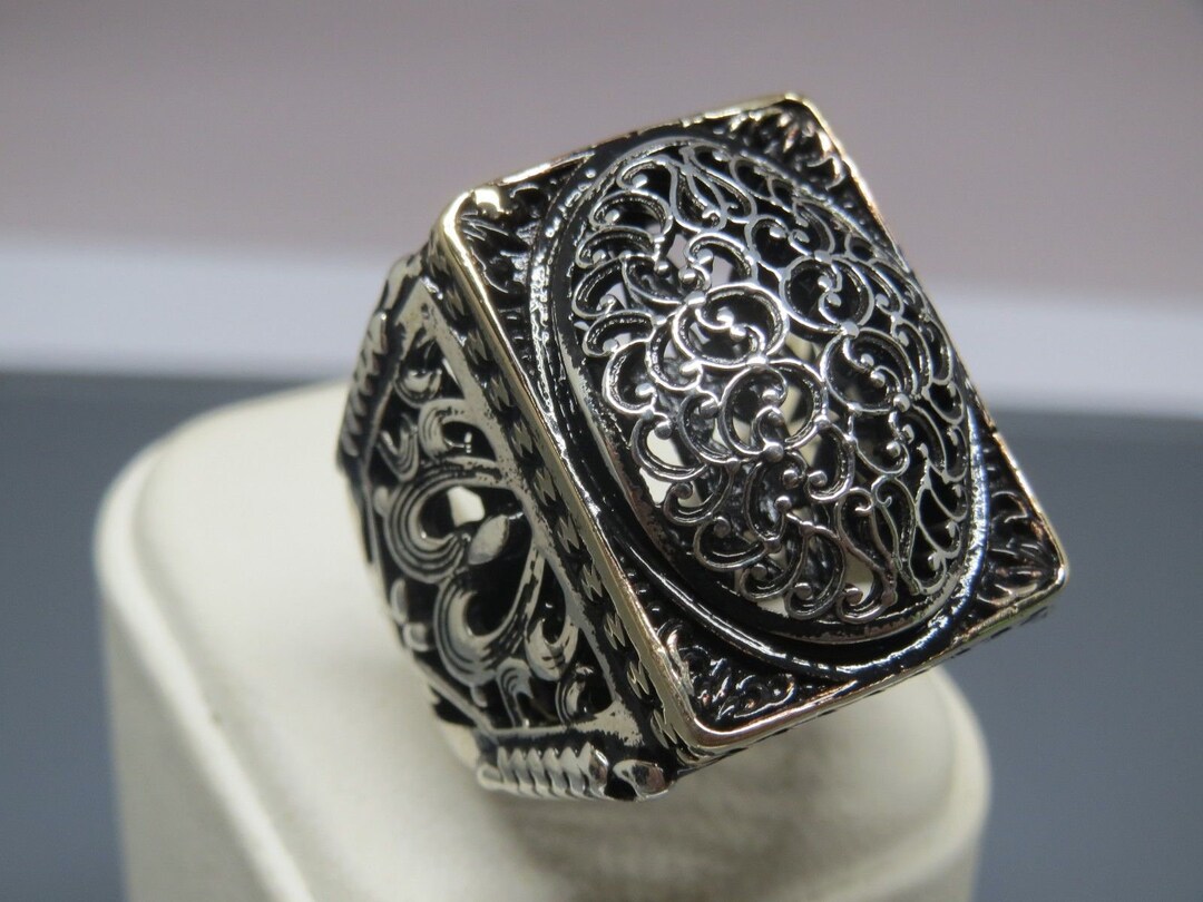 Turkish Handmade Jewelry 925 Sterling Silver Filigree Design Men's Ring ...