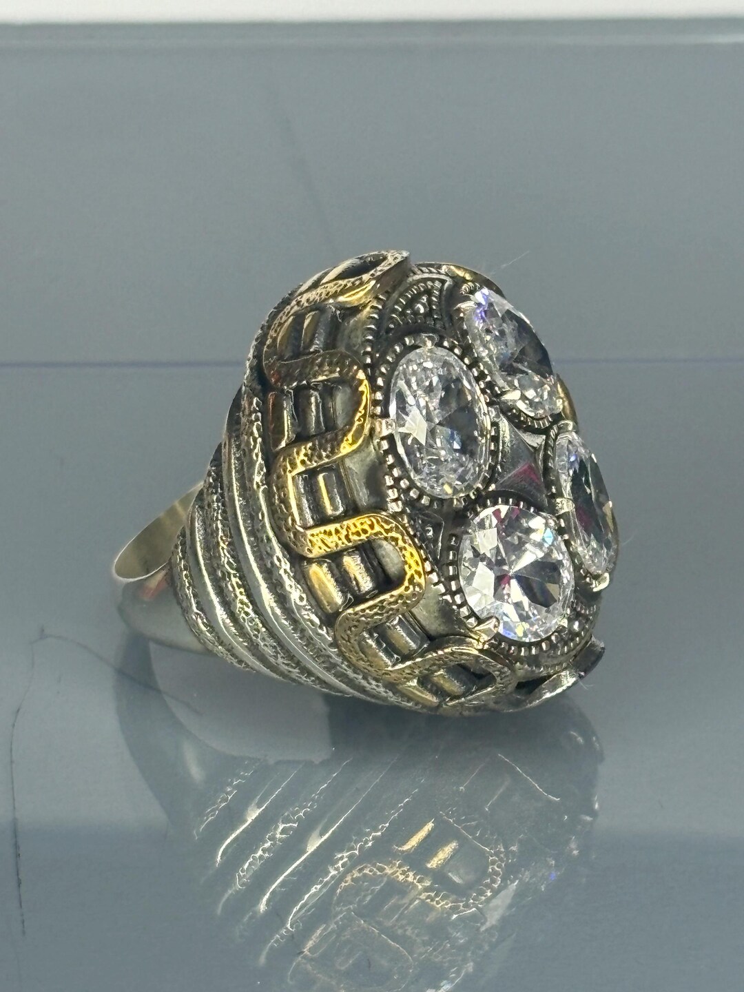 Handmade 925 Sterling Silver Men's Zircon Ring: Vintage Bronze Accent ...