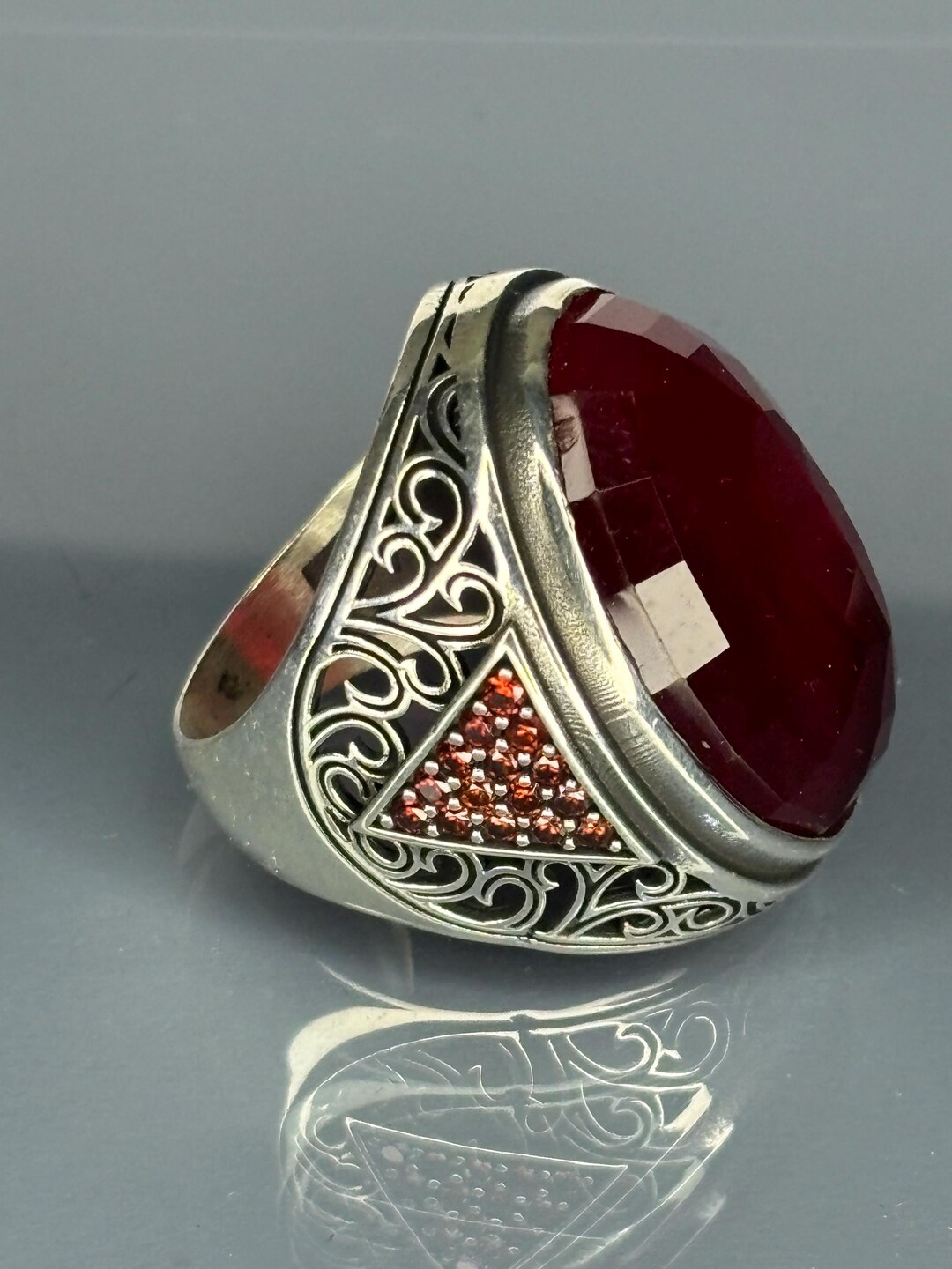 925 Sterling Silver Men's Ring With Red Ruby Stone, Handmade Ottoman ...