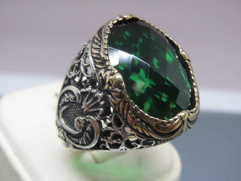 Turkish Handmade Jewelry 925 Sterling Silver Emerald Stone Men's Ring ...