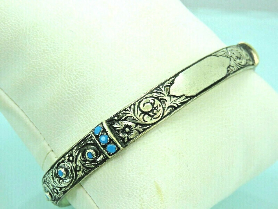 Turkish Handmade Jewelry 925 Sterling Silver Turquoıse Stone Men Bangle ...