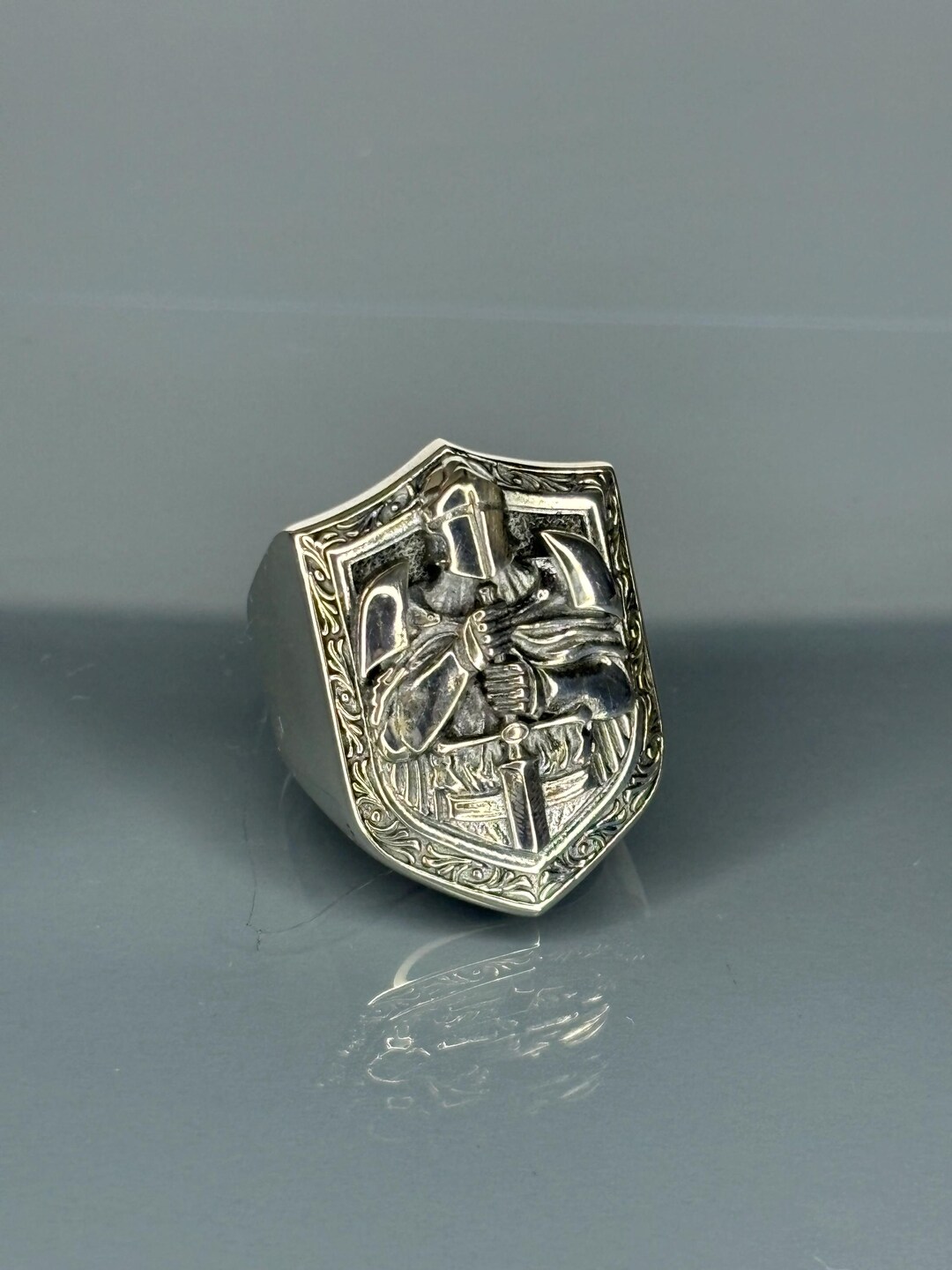 Sterling Silver Knight Shield Ring: Medieval Warrior Gothic Statement ...