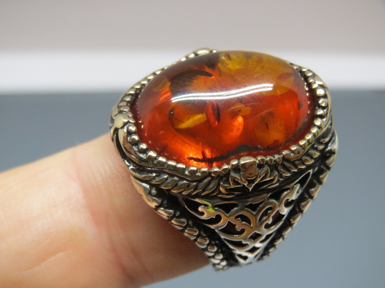 Turkish Handmade Jewelry 925 Sterling Silver Amber Stone | Etsy