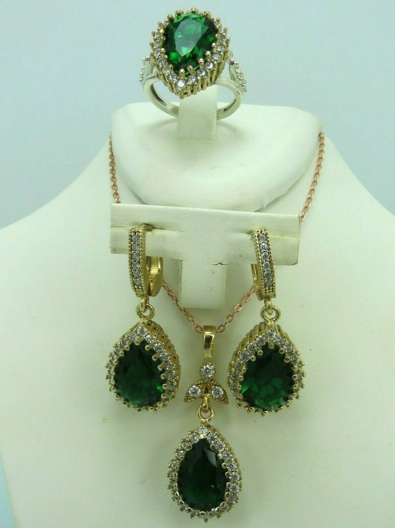 Turkish Handmade Jewelry 925 Sterling Silver Emerald Stone - Etsy