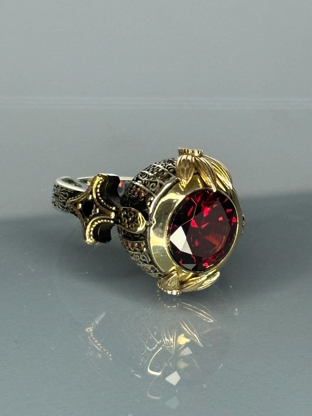 925 Sterling Silver Men's Ruby Ring With Zulfiqar Design, Red Gemstone ...