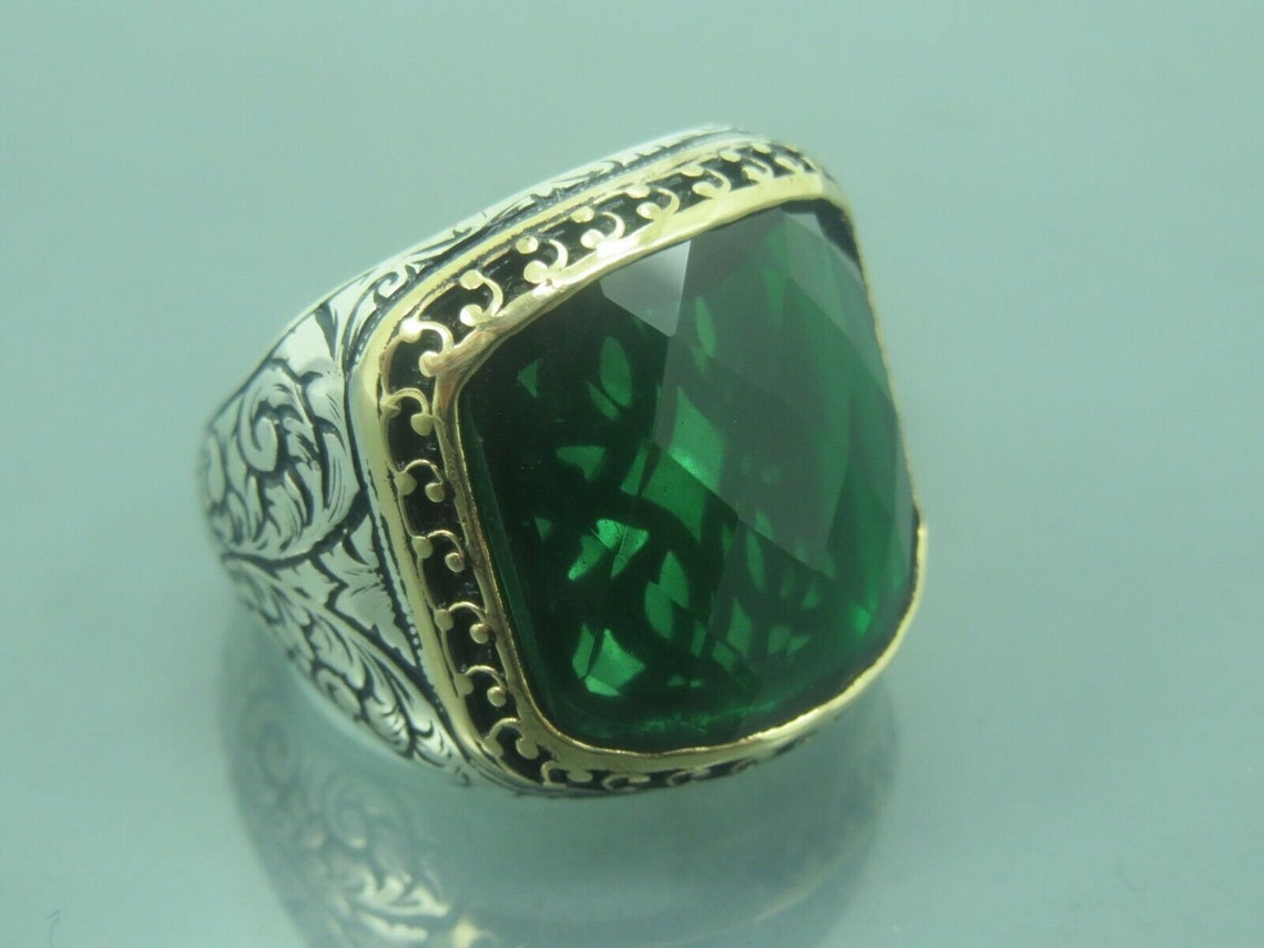 Turkish Handmade Jewelry 925 Sterling Silver Emerald Stone Men's Ring ...