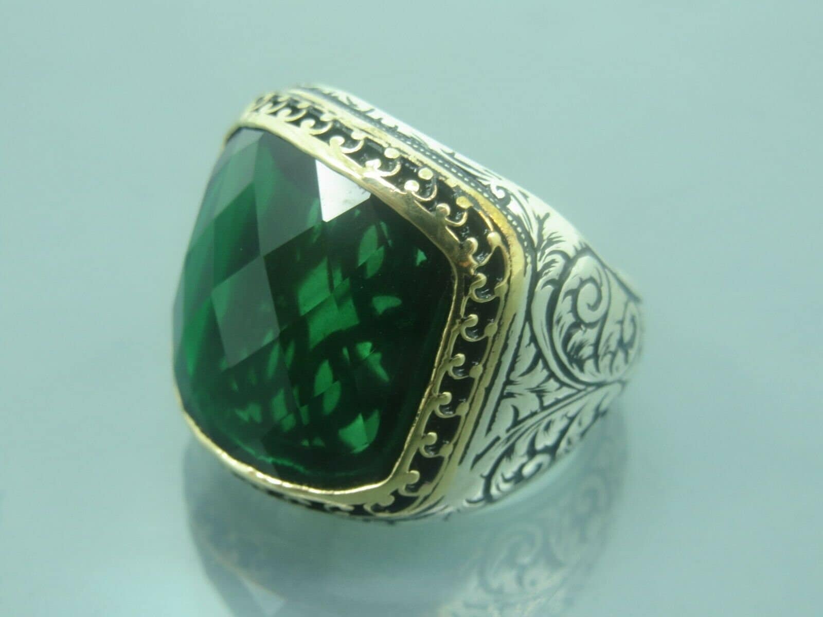 Turkish Handmade Jewelry 925 Sterling Silver Emerald Stone Men's Ring ...