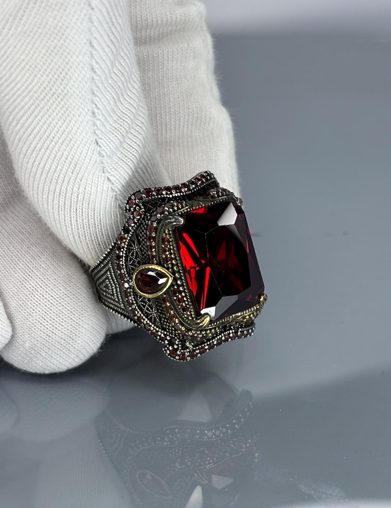 Turkish Handmade Ruby Stone Men's Ring, 925 Sterling Silver Ornate ...