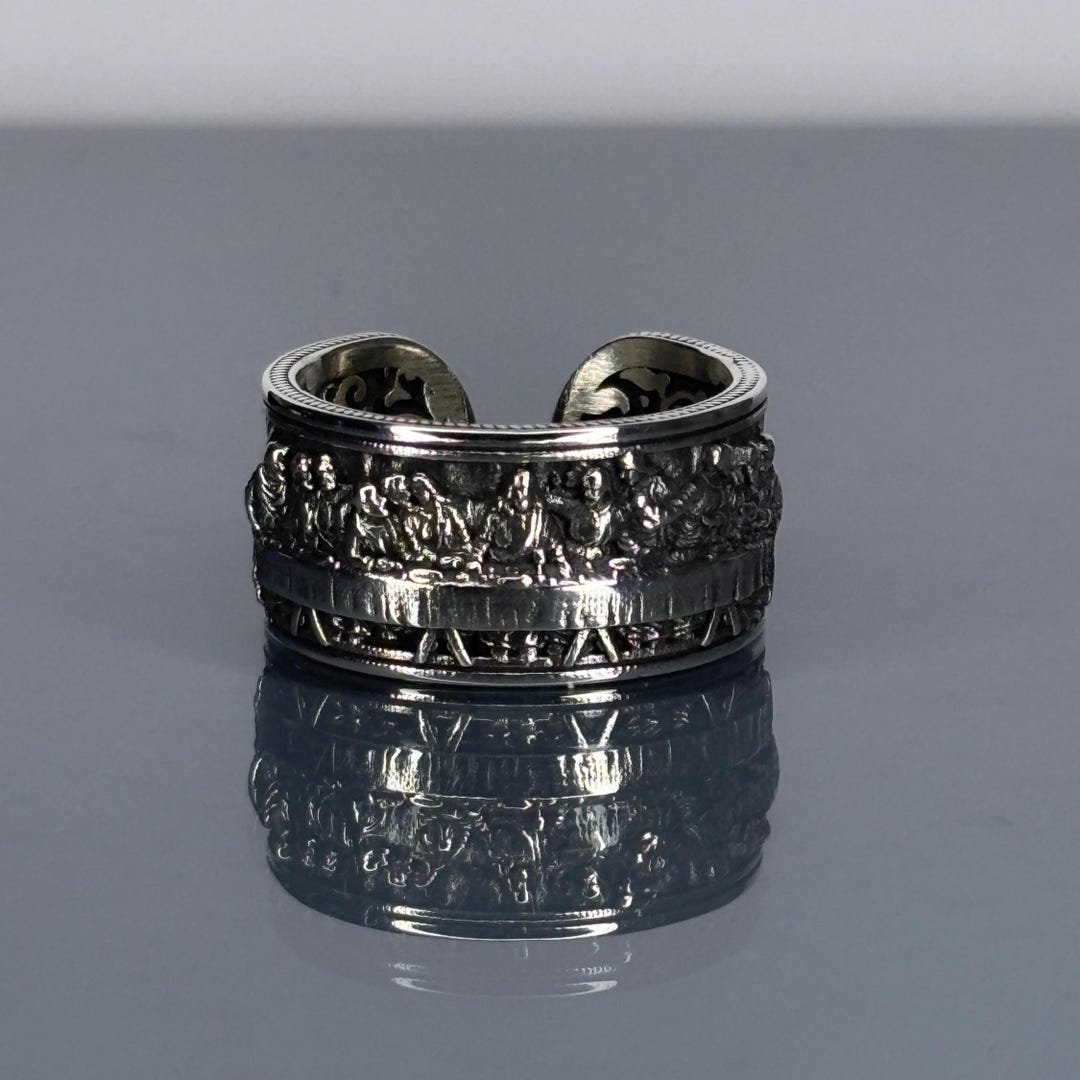 Handmade 925 Sterling Silver Last Supper Ring - Religious Jewelry Gift ...