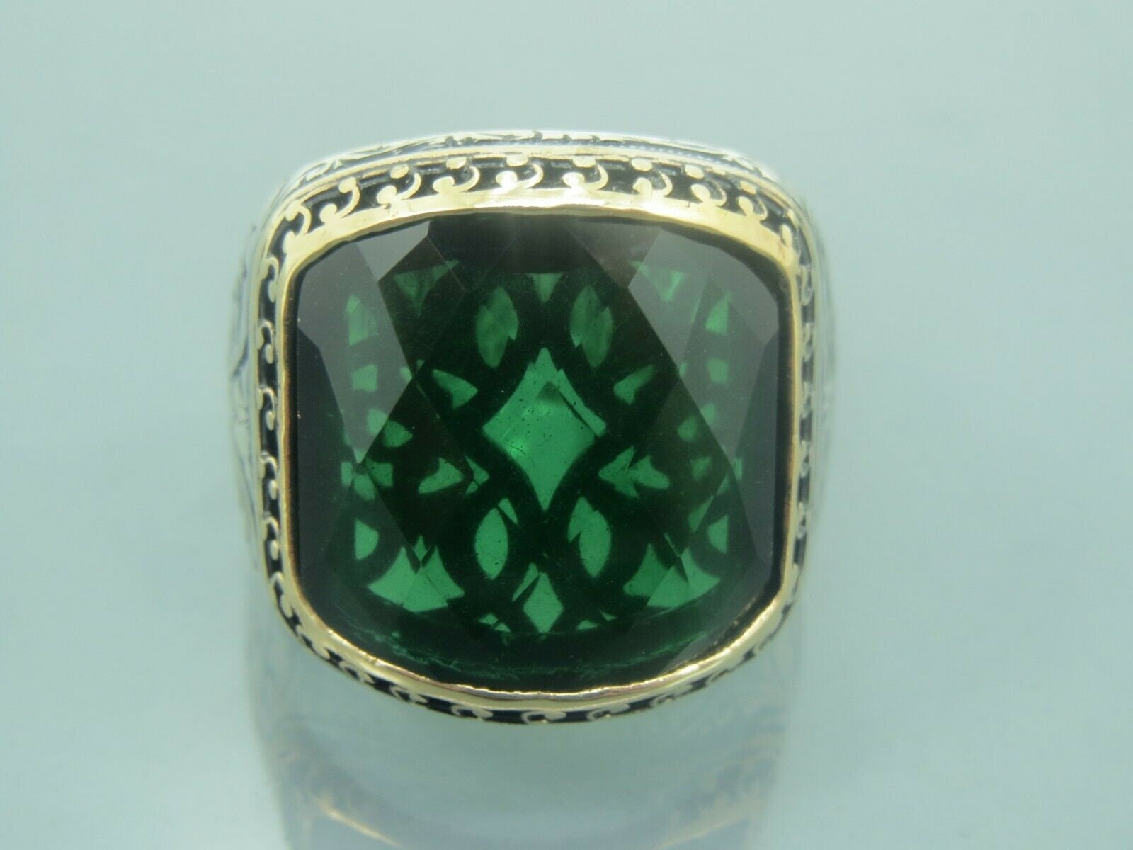 Turkish Handmade Jewelry 925 Sterling Silver Emerald Stone Men's Ring ...