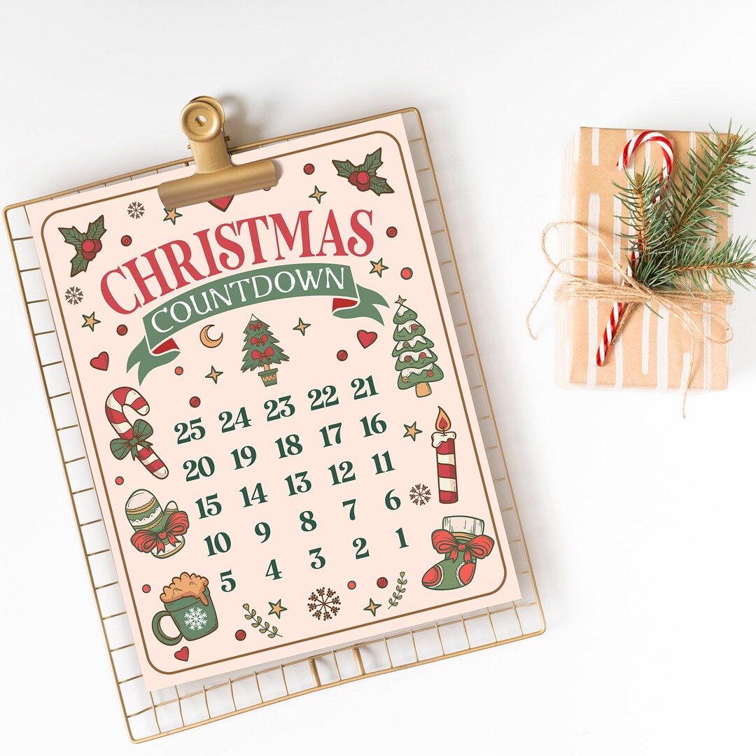 Printable Christmas Countdown | Instant Download Holiday Countdown ...
