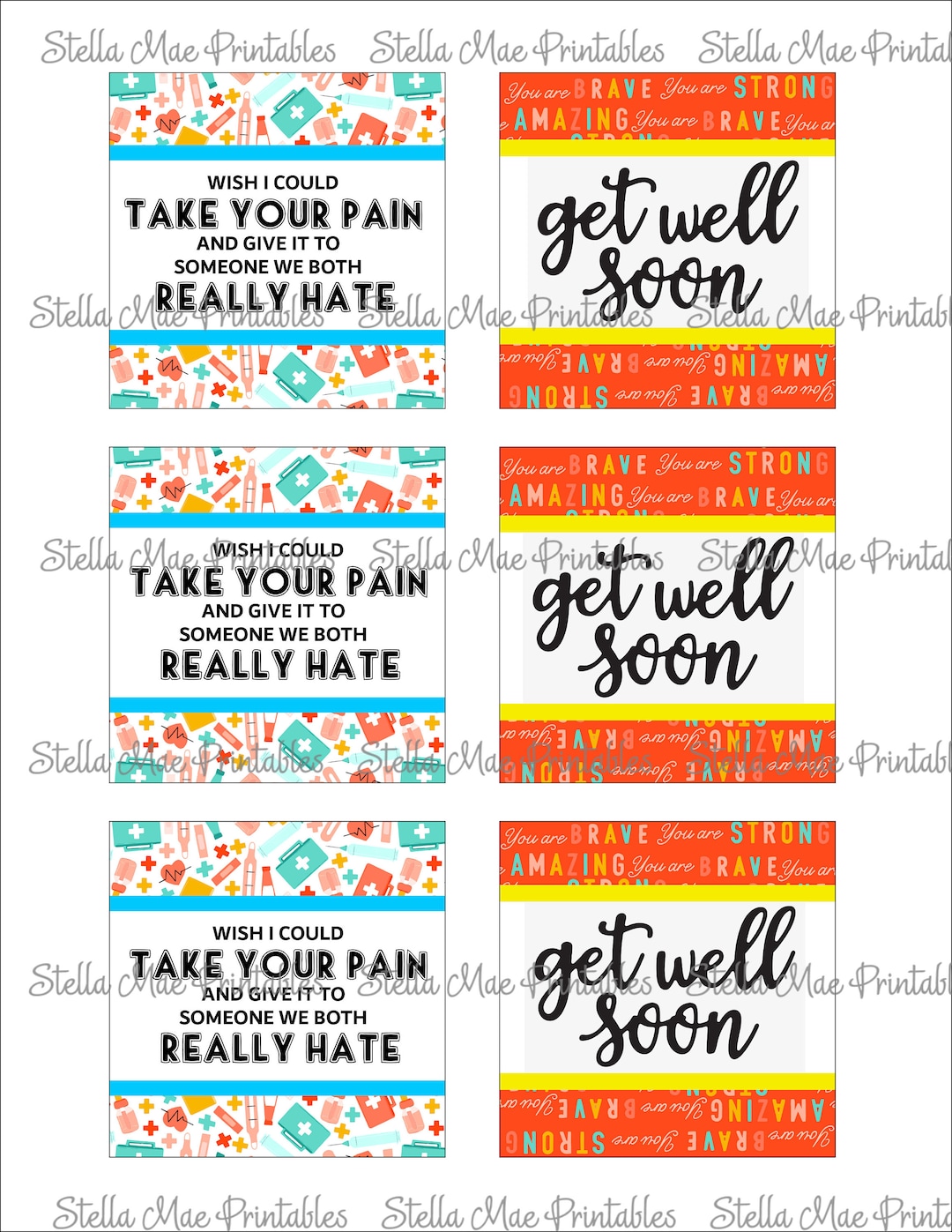 Get Well Soon- 3 Inch Squares, Gift Tag, Printable Tags. Funny Tag ...
