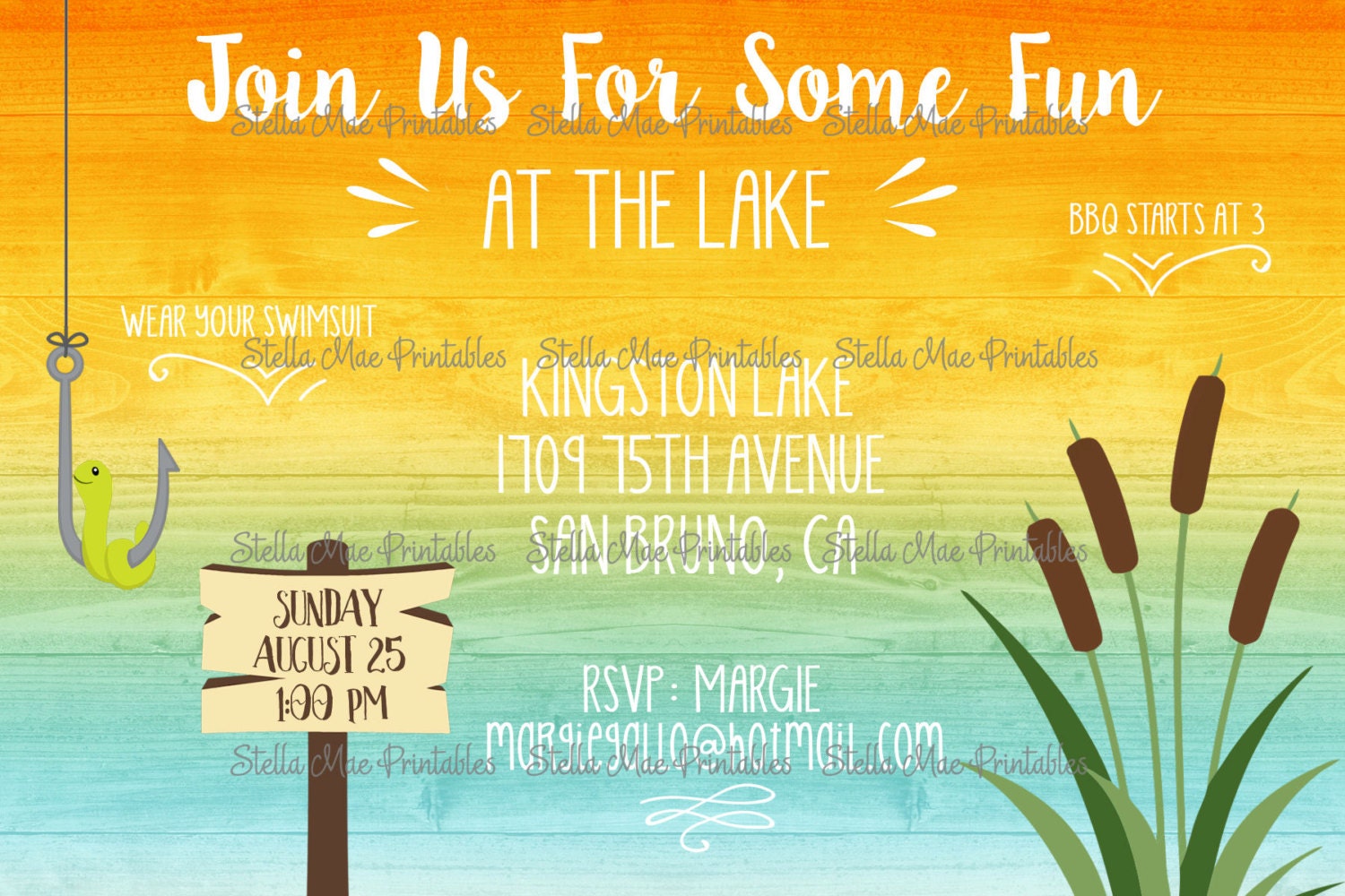 Lake Party Invitation - Bbq, Swimming, Fishing - Printable - Etsy