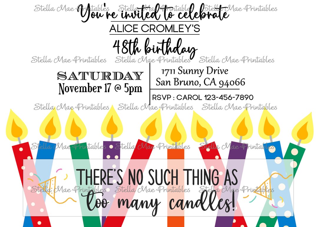 Birthday Candles Invitation - Candles - Digital Invitation - Etsy