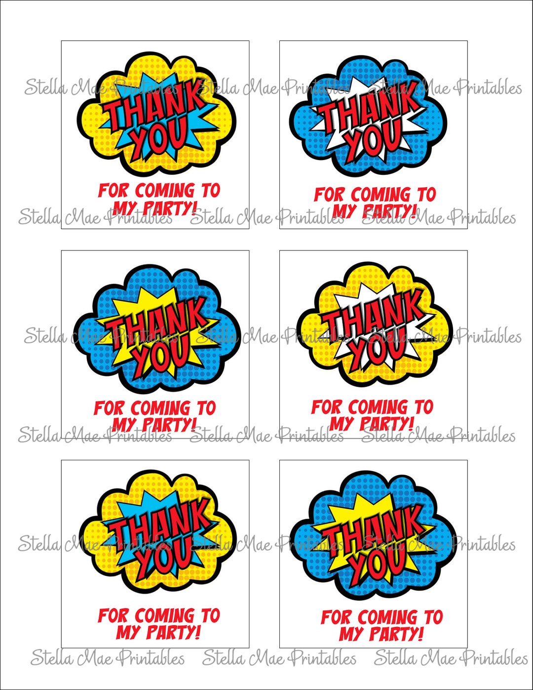 Superhero Gift Tags- 3 Inch Squares, Thank You Tag, Gift Bag, Printable ...