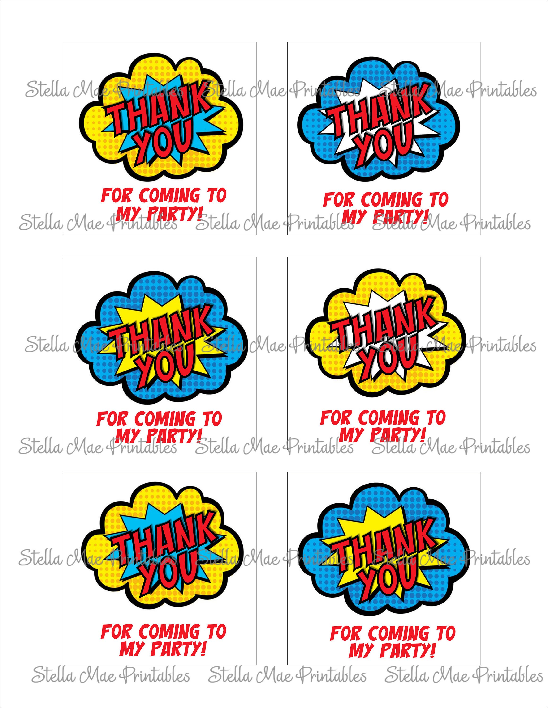 Superhero Gift Tags- 3 Inch Squares, Thank You Tag, Gift Bag, Printable ...