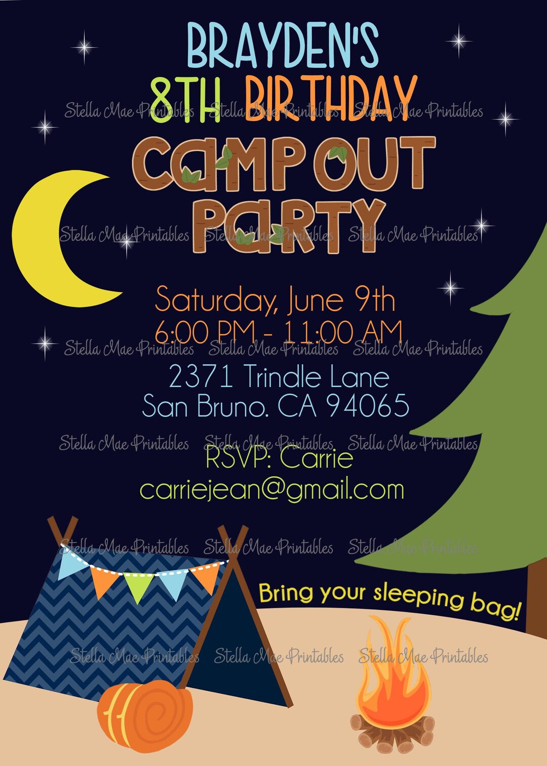 Backyard Campout Birthday- Camping, Tent, Sleepover- Printable ...