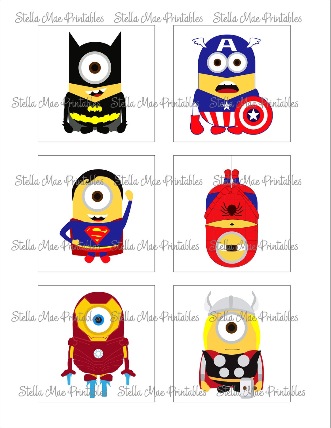 Superhero Minion Tags- 3 Inch Squares, Thank You Tag, Gift Bag ...