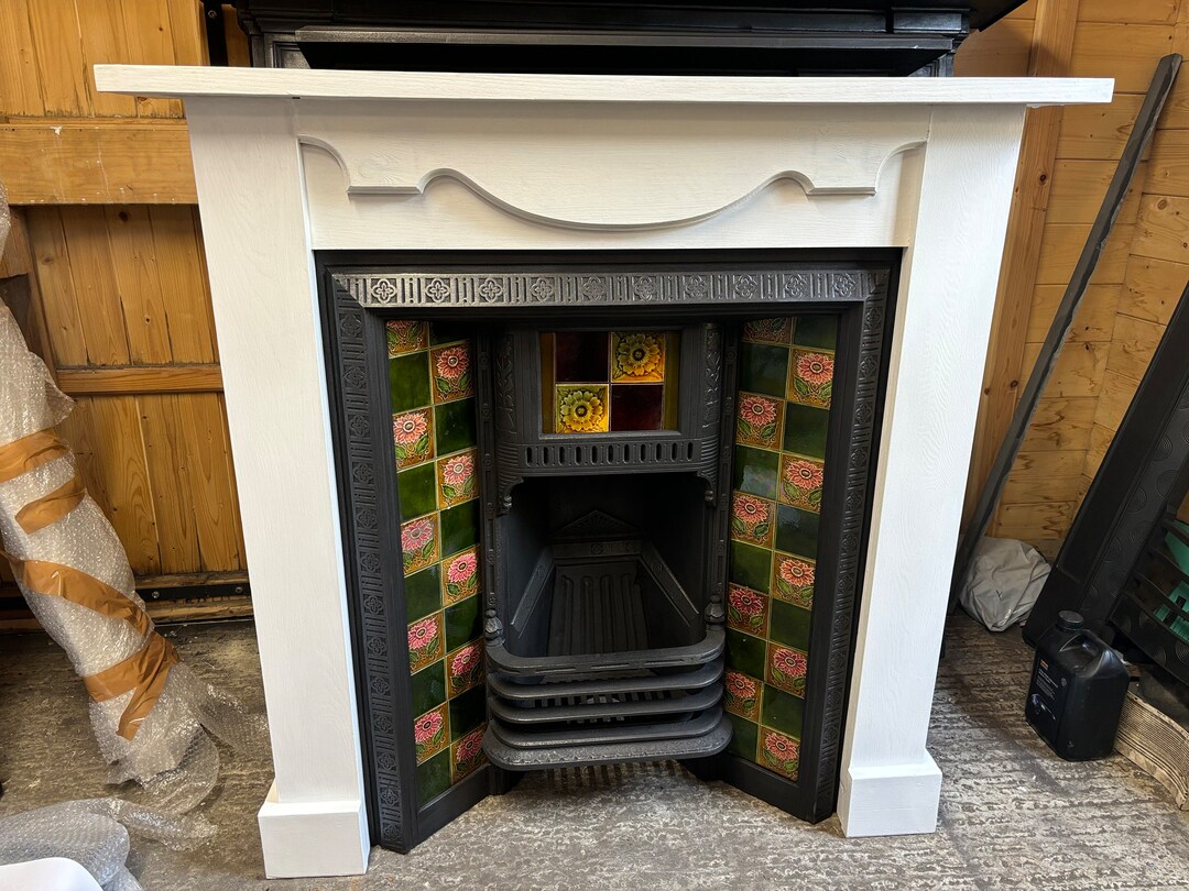 Original Late Victorian 1897 Tiled Cast Iron Fireplace & Lovely Painted ...