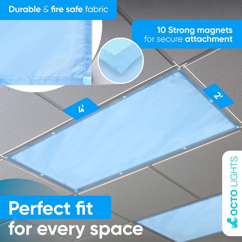 Fluorescent Light Covers for Ceiling Lights - Magnetic Tranquil Blue ...