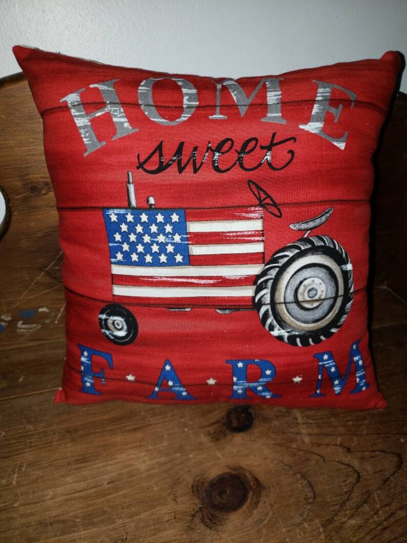 Americana Red Farmhouse Pillow Rustic Patriotic Decor Primitive Muslin ...