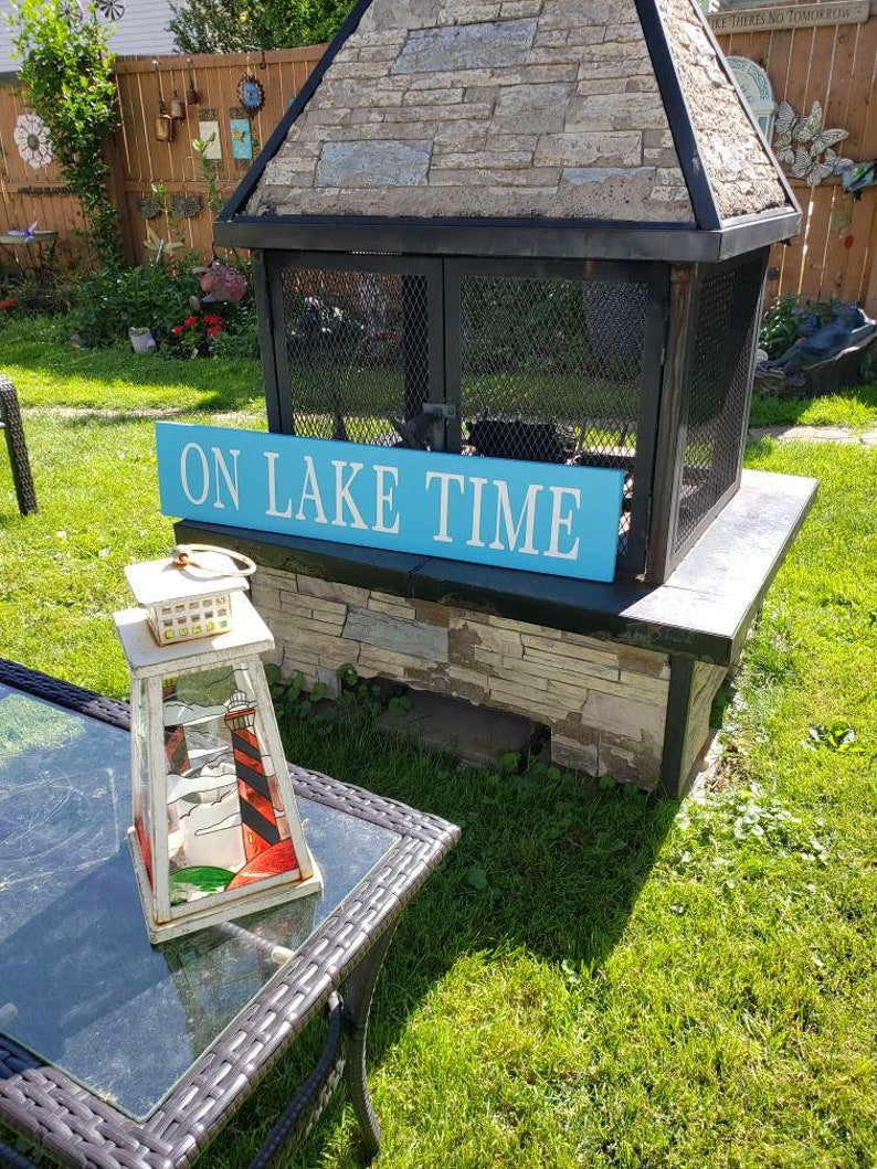 On Lake Time Wood Sign Large Porch Sign Wall Hanging Beach House Sign ...