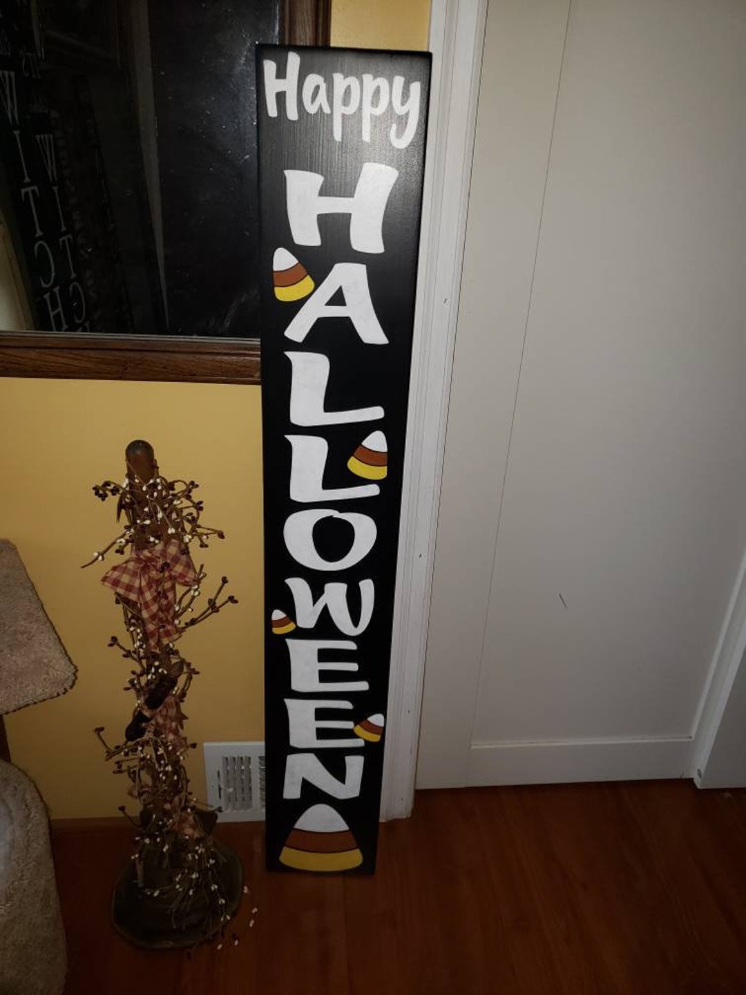 Happy Halloween Sign Candy Corn Sign Reversible Wood Porch Sign ...