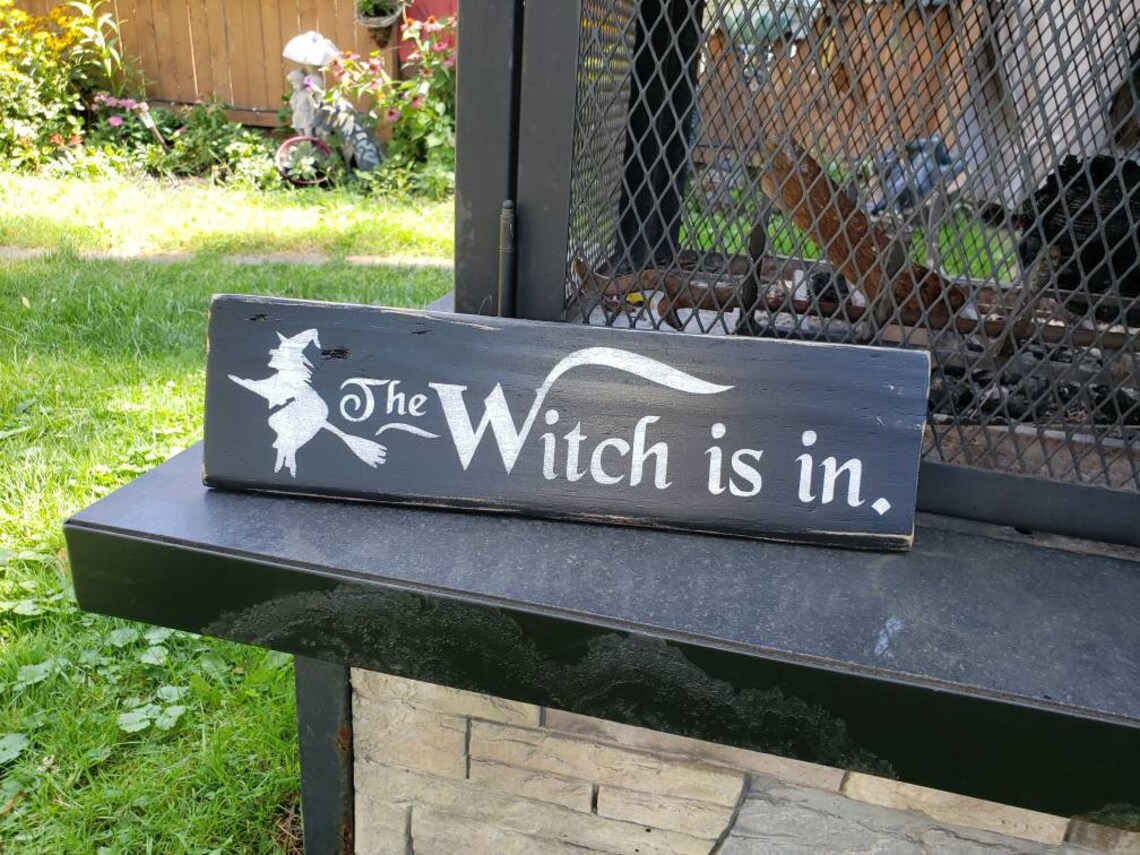 The Witch is in Sign Halloween Witch Sign Distressed Wood Wall Hanging ...