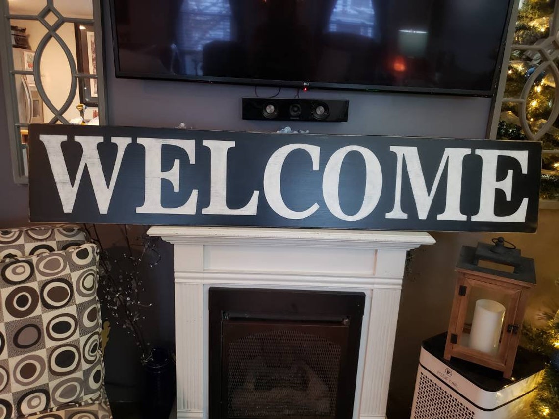 Welcome Sign Horizontal Wall Hanging Porch Sign Rustic - Etsy