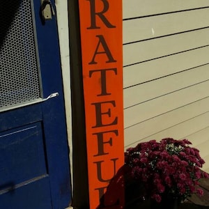 Grateful Wood Porch Sign Vertical Reversible Entryway Sign Rustic Fall ...