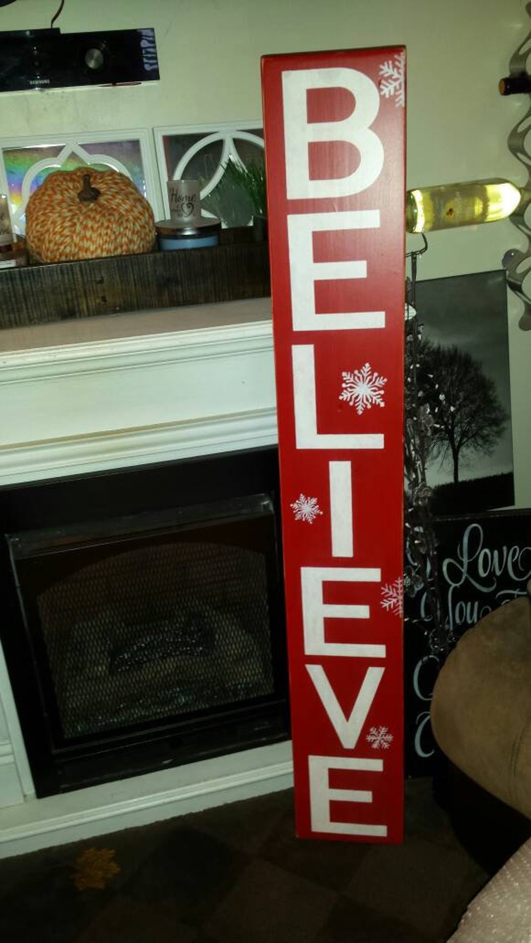 Rustic Believe Reversible Wood Sign 48x7 Entryway Sign Distressed Wood ...
