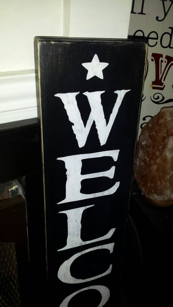 Welcome Distressed Wood Sign Primitive Star Rustic Entryway - Etsy