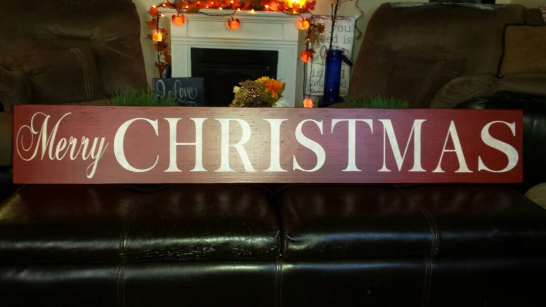 Merry Christmas Sign Rustic Horizontal Christmas Sign Distressed Wood ...