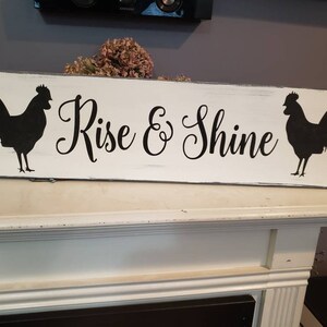 Rise & Shine Sign Rustic Distressed Wood Sign Wall Hanging Bedroom Sign ...