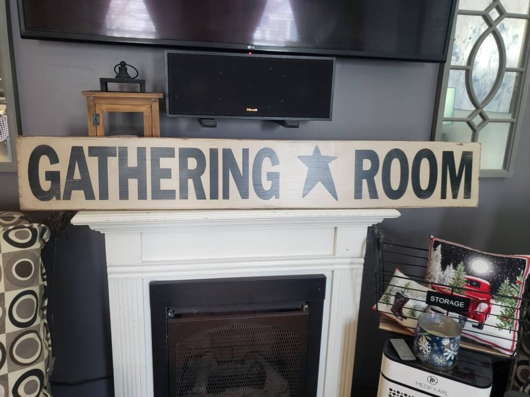 Gathering Room Sign Prim Star Distressed Rustic Wood Large Wall Hanging ...