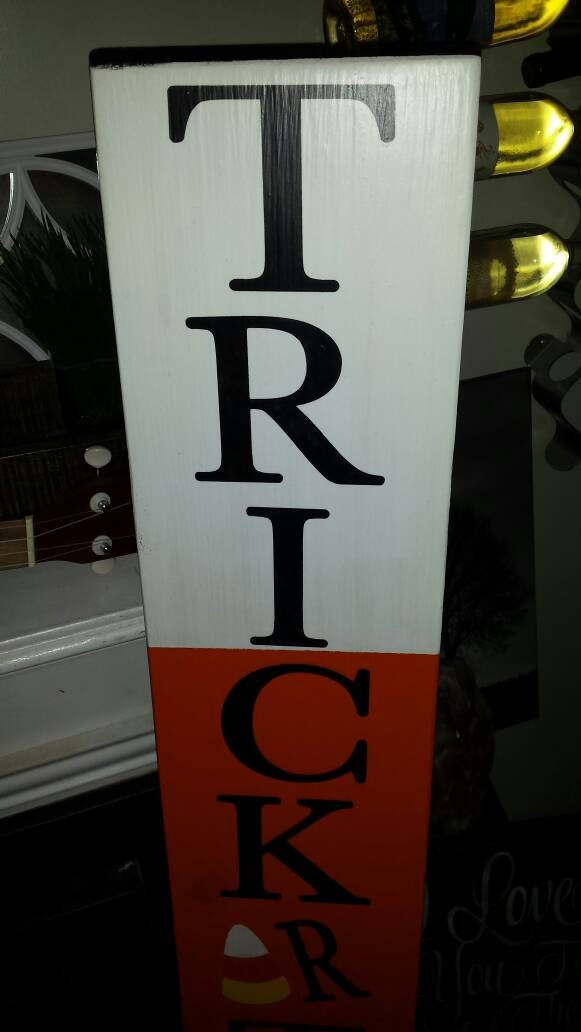 Trick or Treat Sign Halloween Candy Corn Porch Sign Reversible | Etsy