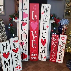 Valentine Porch Sign Welcome Sign With Hearts Welcome Sign Rustic Wood ...