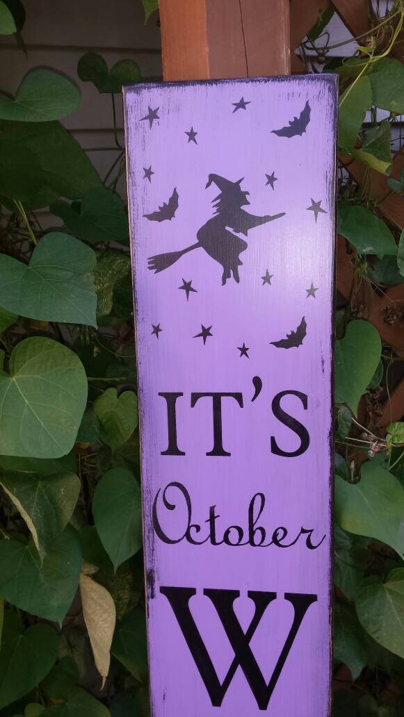It's October Witches 5 Ft Porch Sign Reversible Distressed Wood Sign ...