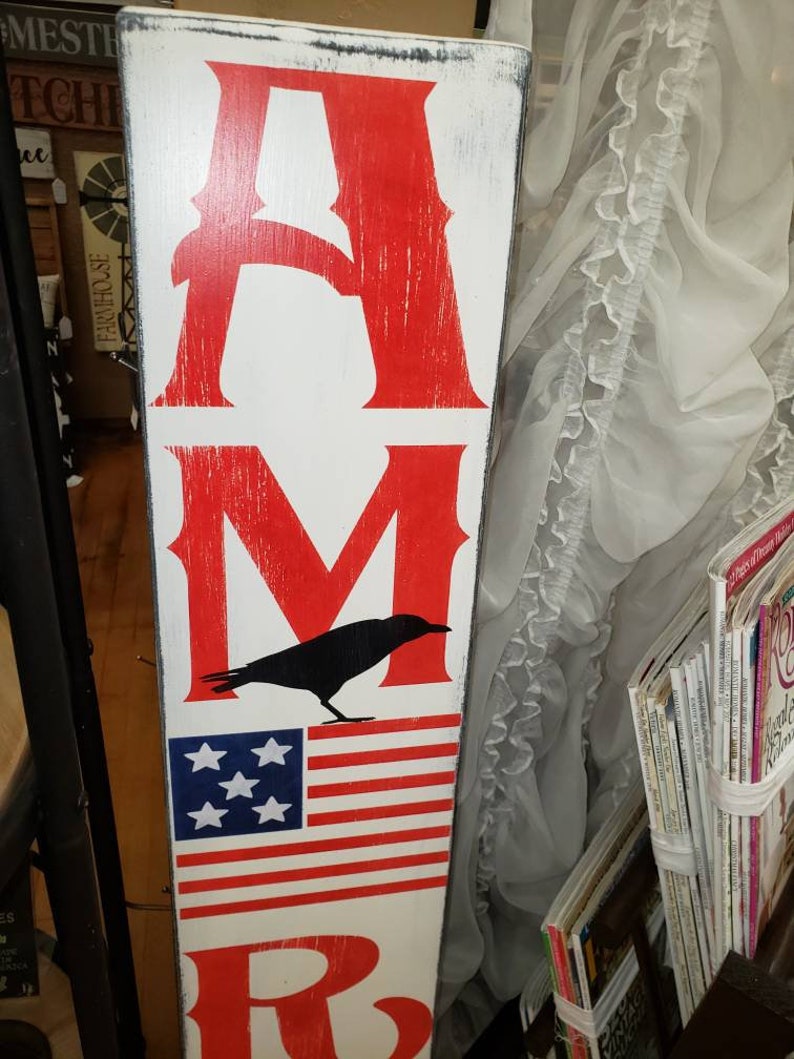 America Porch Sign Reversible Vertical Distressed Wood Sign Large ...