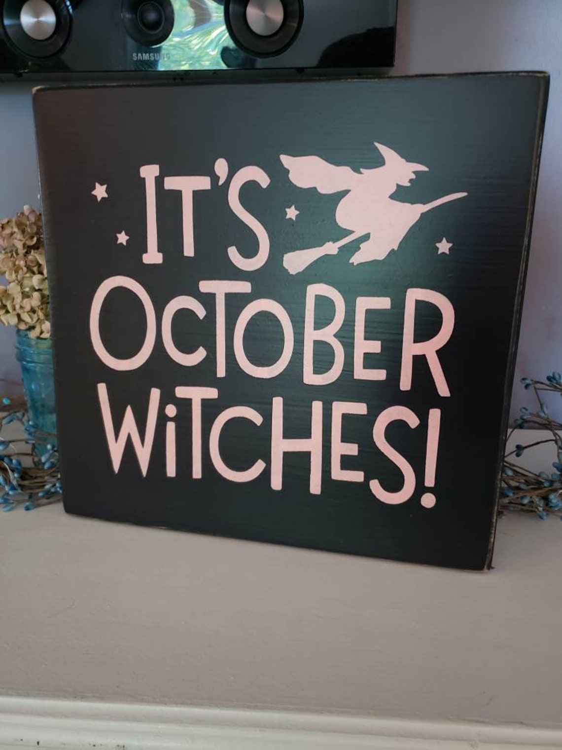 It's October Witches Sign Halloween Sign Witch Decor Rustic Distressed ...