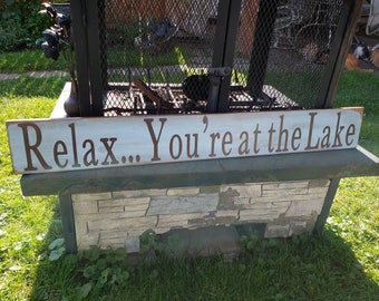 On Lake Time Wood Sign Large Porch Sign Wall Hanging Beach House Sign ...