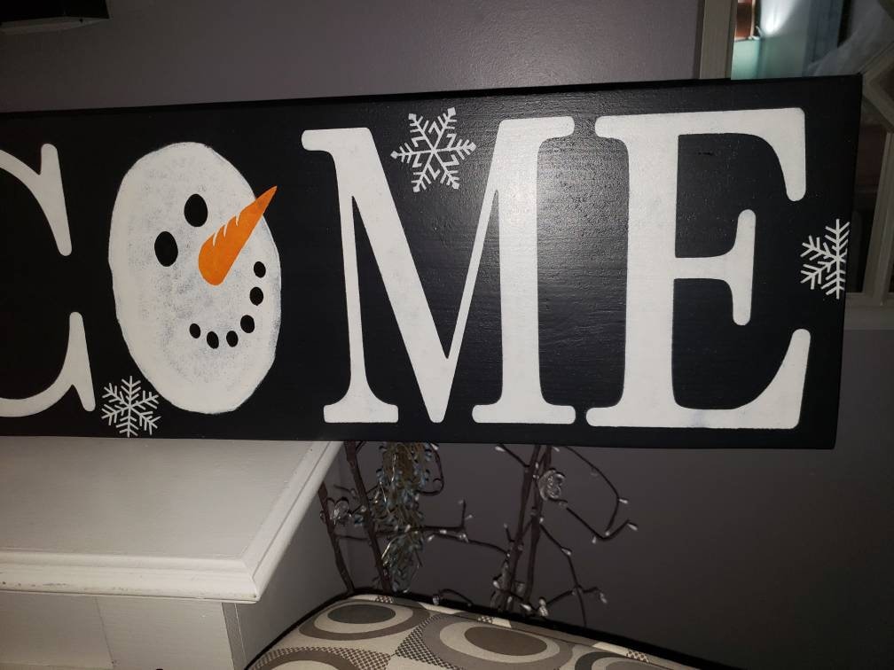 Welcome Snowman Sign 10x48 Horizontal Entryway Wood Sign Extra - Etsy