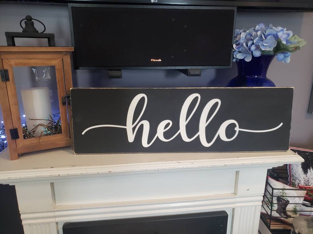 Hello Sign Wood Wall Hanging Entryway Sign Porch Decor Front Porch Sign ...