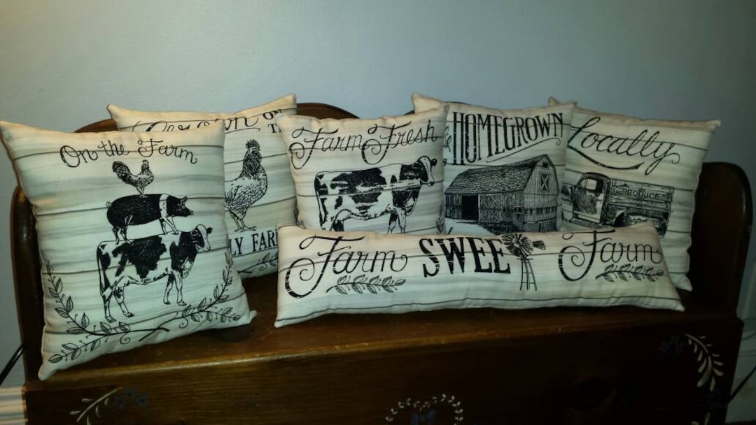Farmhouse Pillow Decorative Rustic Decor Primitive Muslin Porch Throw ...