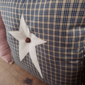 Primitive Pillow 16" Square Homespun Pillow Prim Star Heart Rusty Bell ...