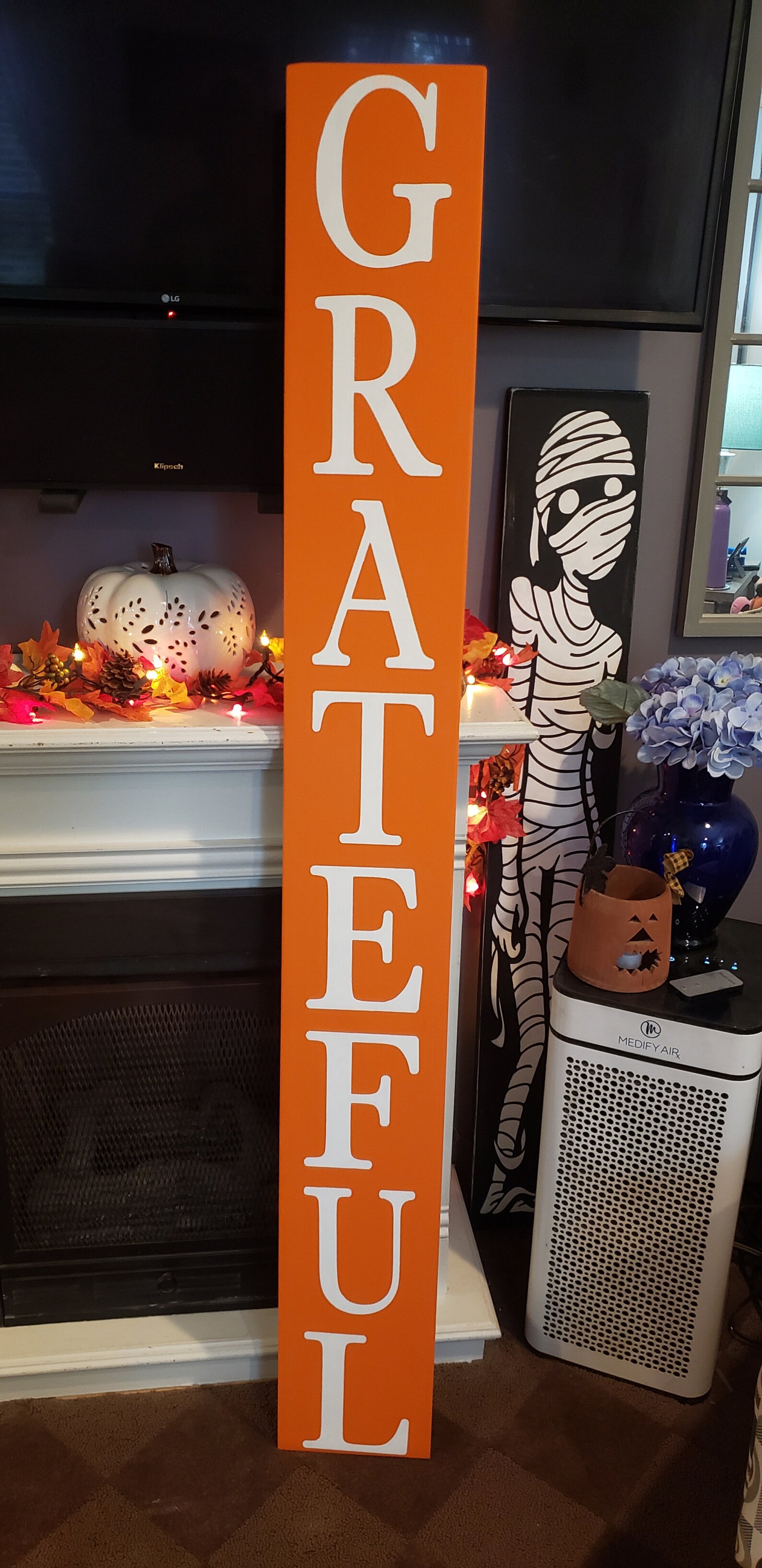 Grateful Wood Porch Sign Vertical Reversible Entryway Sign Rustic Fall ...