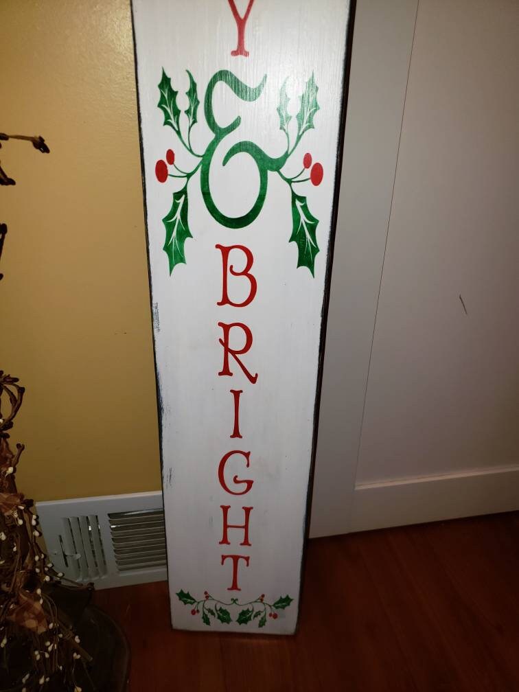 Merry & Bright Porch Sign Rustic Reversible Sign Distressed | Etsy