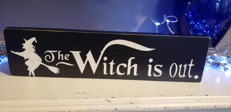 The Witch is in Sign Halloween Witch Sign Distressed Wood Wall Hanging ...