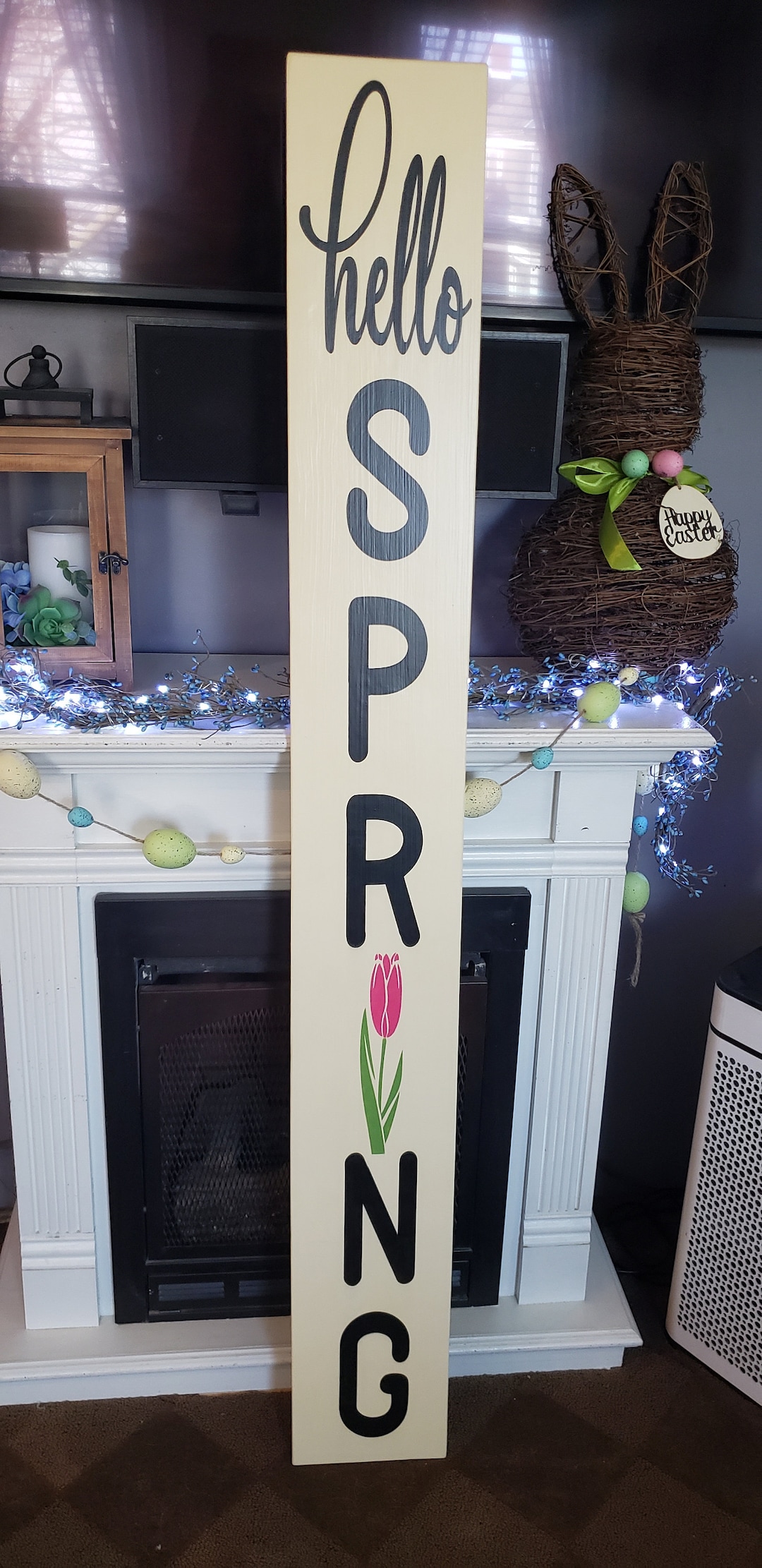 Spring Porch Sign Hello Spring Porch Leaner Reversible Vertical Wood ...